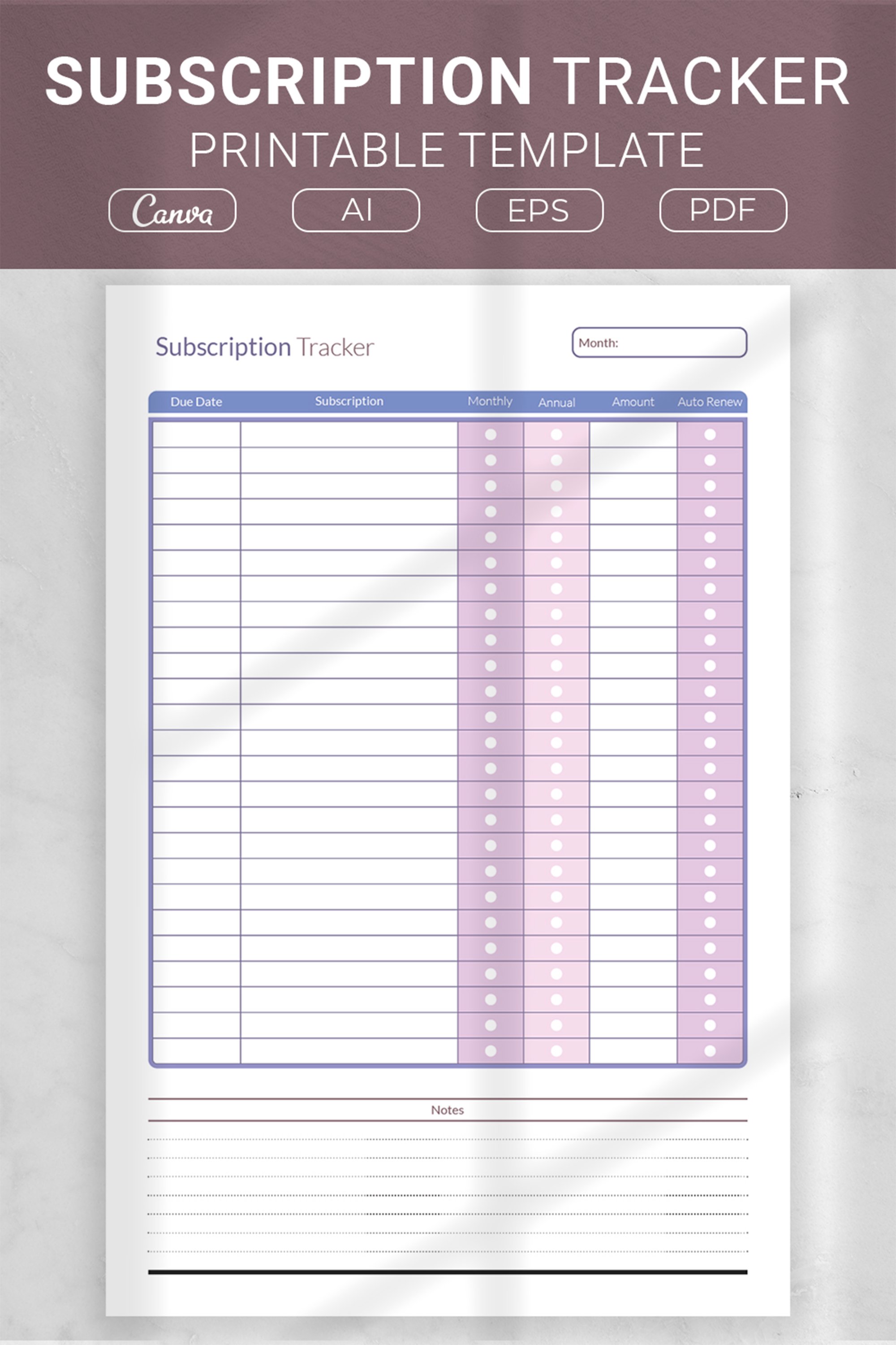 Subscription Tracker Printable Template (2751837)