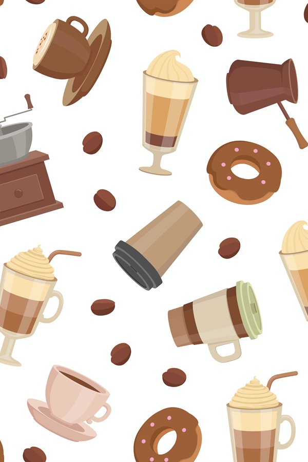 Vector cartoon coffee types pattern or background illustrati