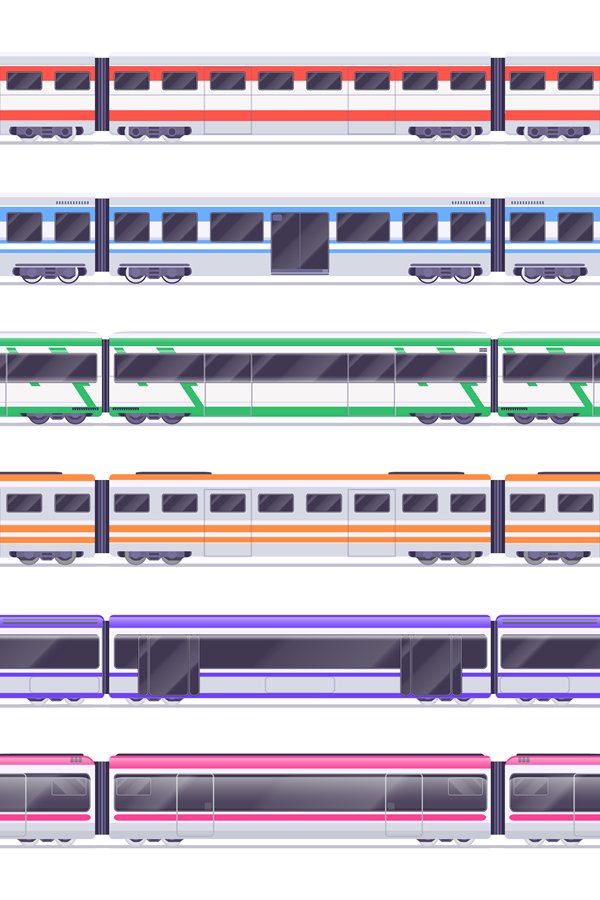 Passenger trains. Modern subway and railway train. City tran