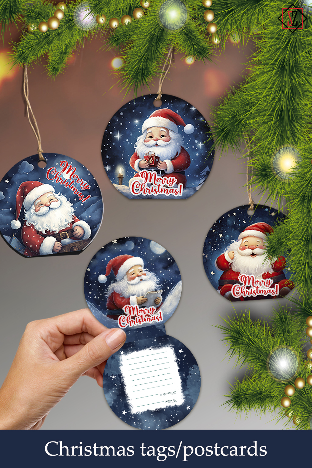 Christmas gift tags with Santa Claus