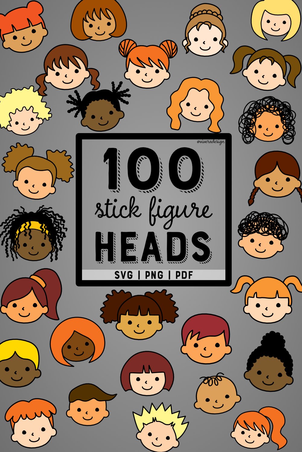 Cute Kids Head Stick Figures PDF | SVG | PNG (1318405)