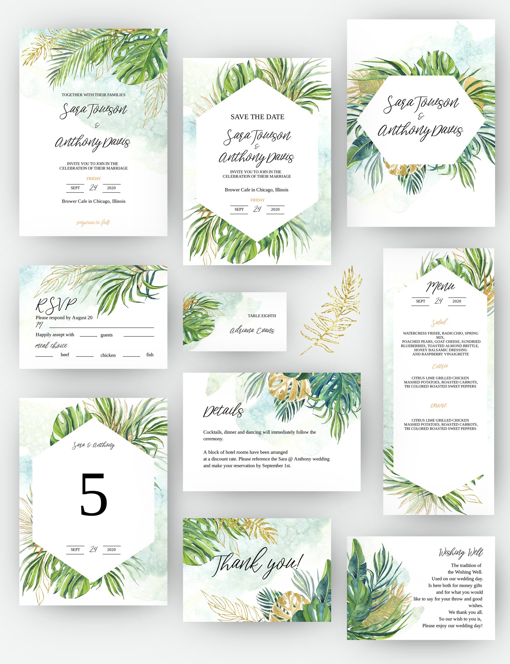 Green Tropic Wedding Invitation Set Invitation Template