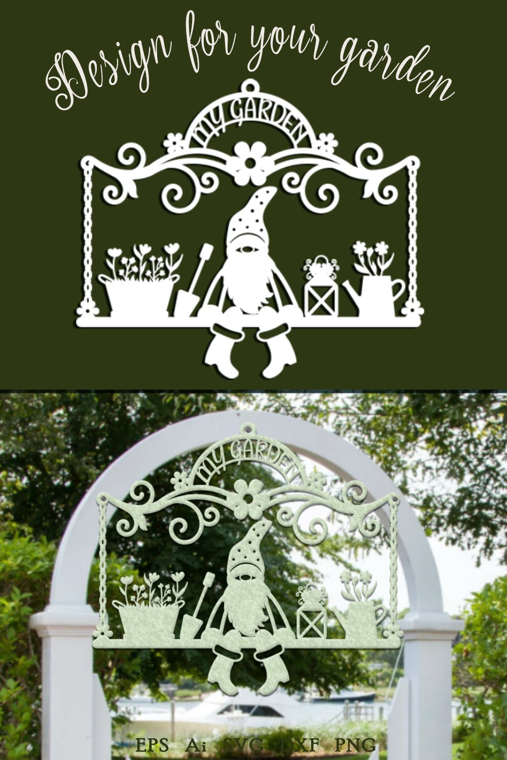 Signboard for the garden with a gnome.