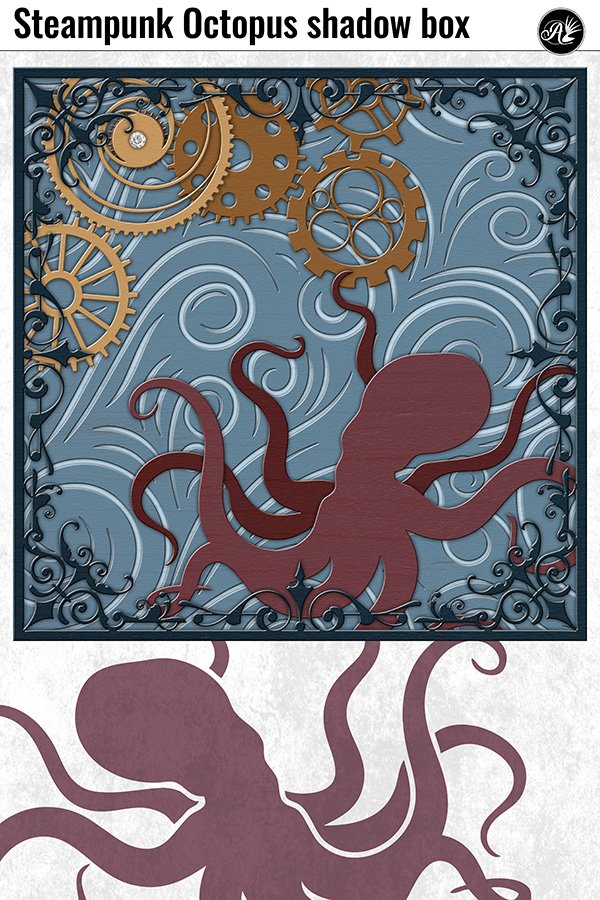 Steampunk Octopus shadowbox 3D layered project