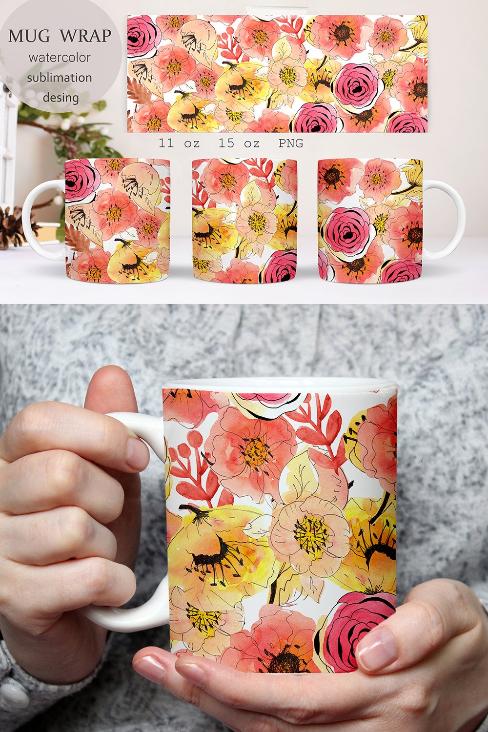 Mug Wraps Sublimation Rose flowers Mugs.11oz,15oz (2356769)