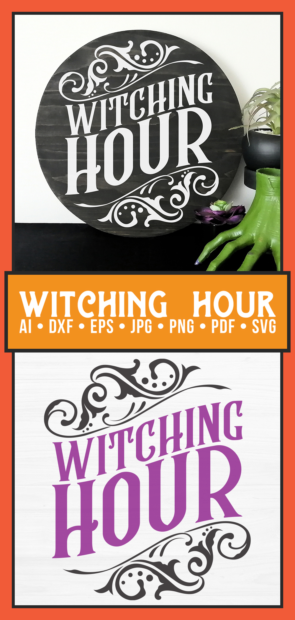 Witching Hour Halloween Round Sign SVG