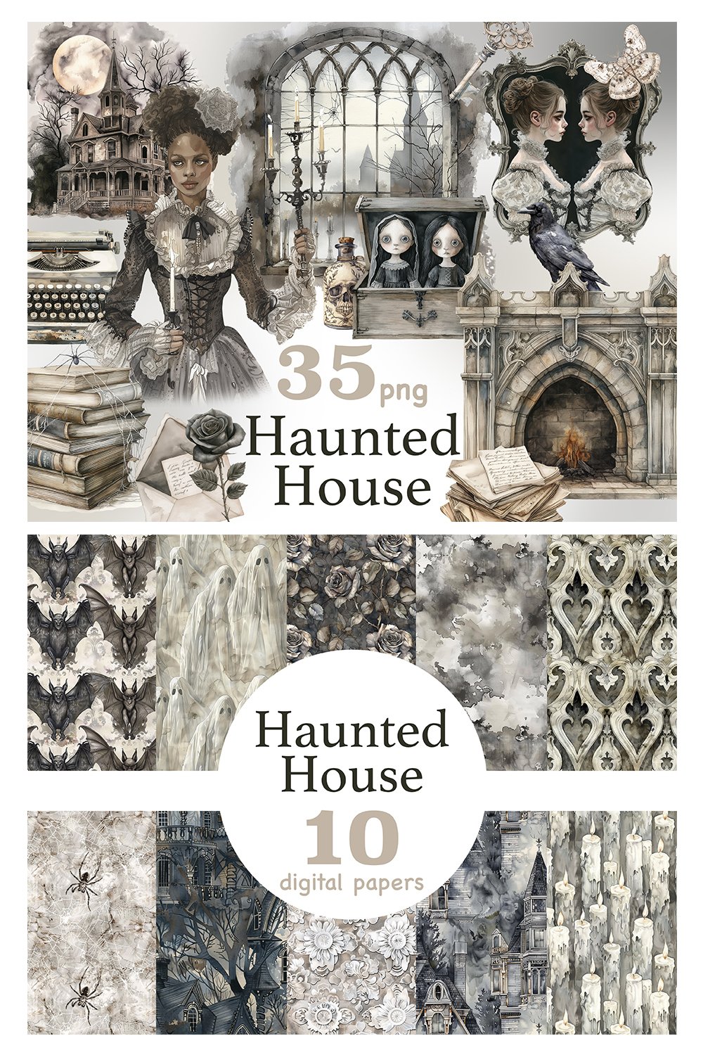 Haunted House Digital Paper | Halloween Pattern Bundle
