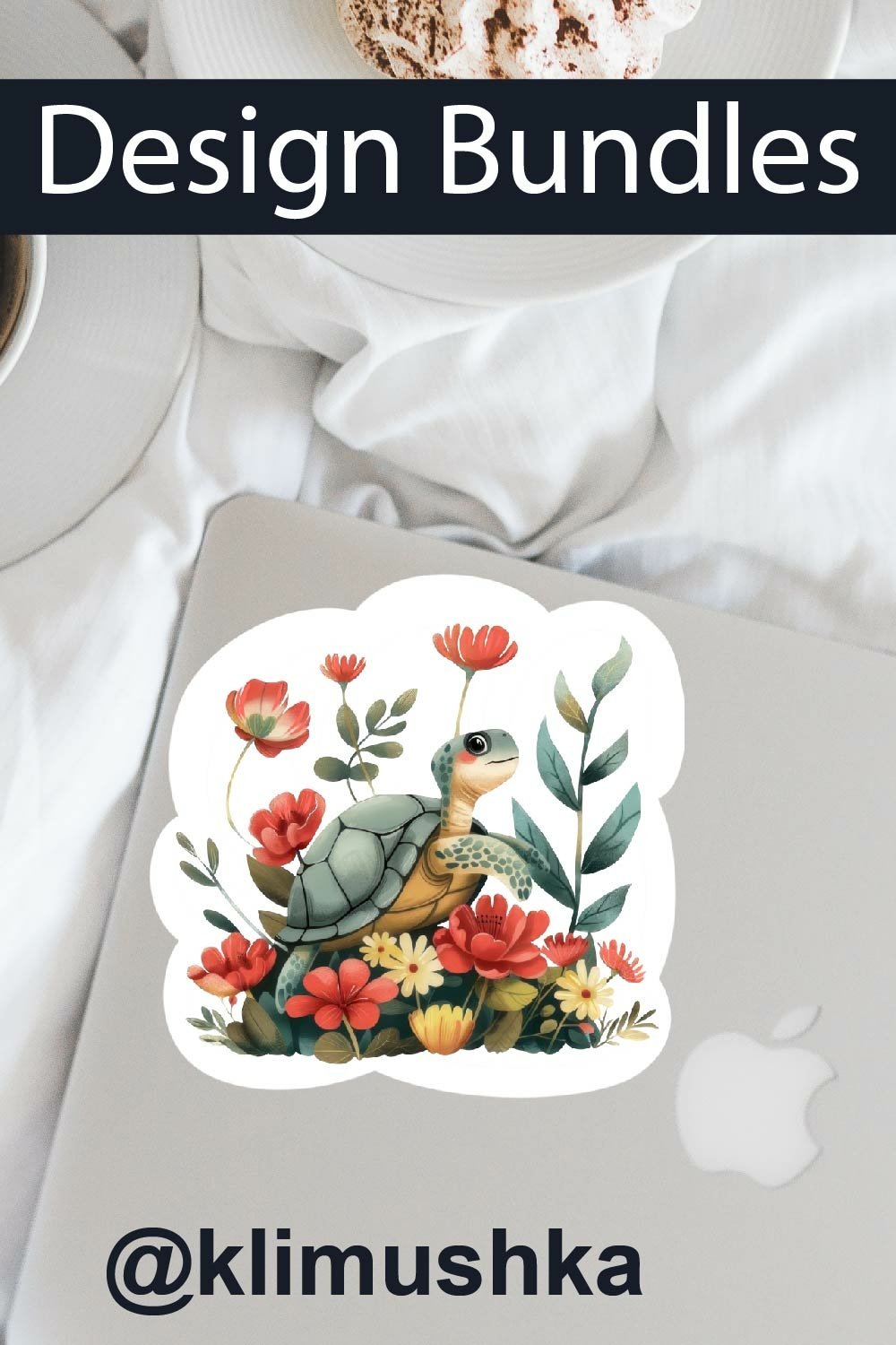 Turtle with flowers sticker|Cute turtle Sticker Sheet