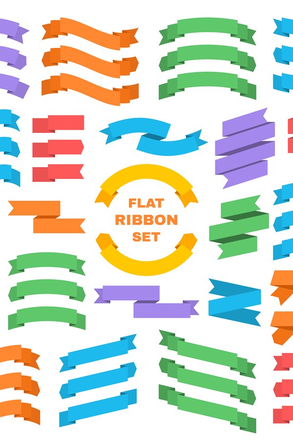 Different shapes of flat decorative ribbon banners isolated