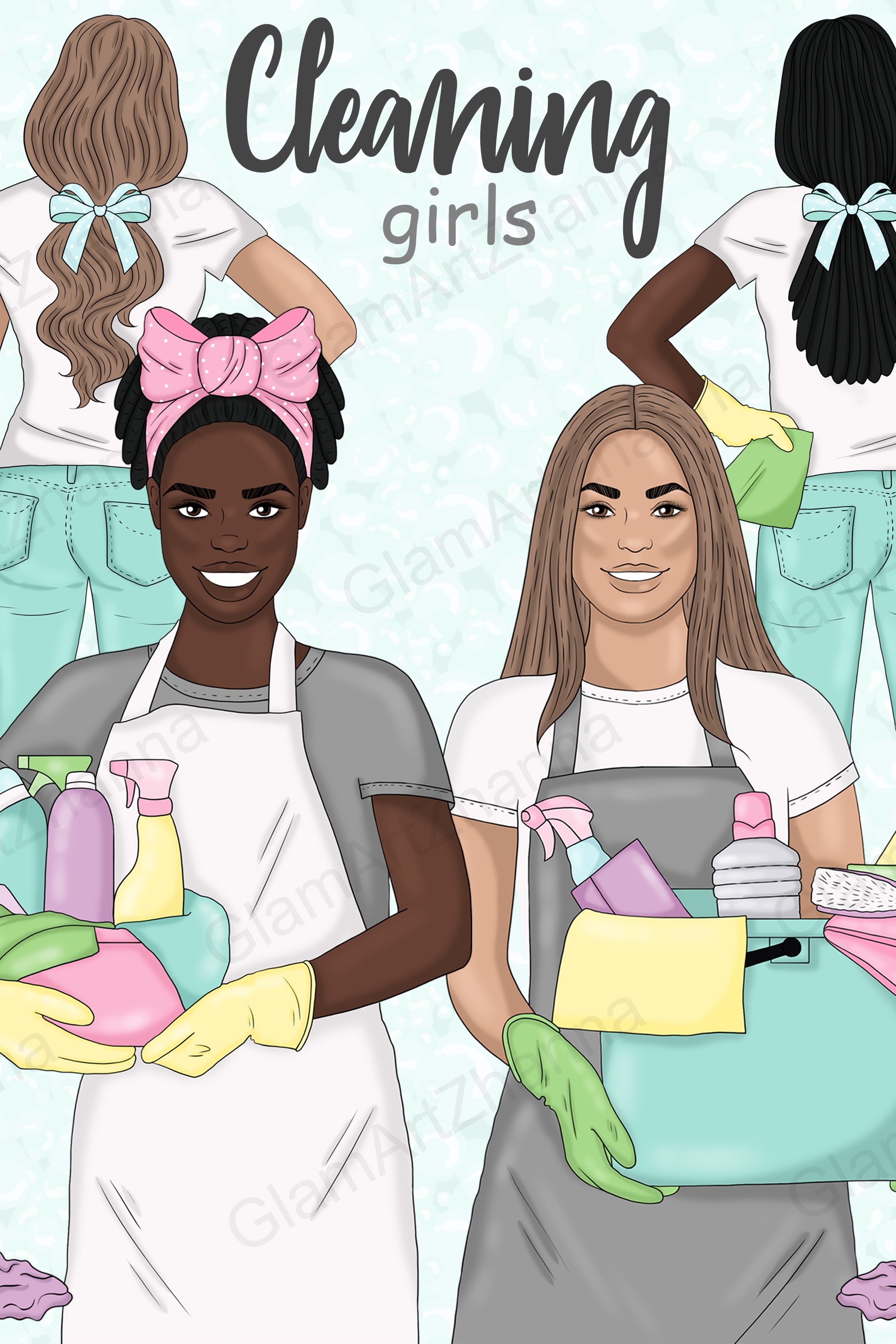 Cleaning GIRLS Spring Housekeeper Weekly Stickers Kit - PNG