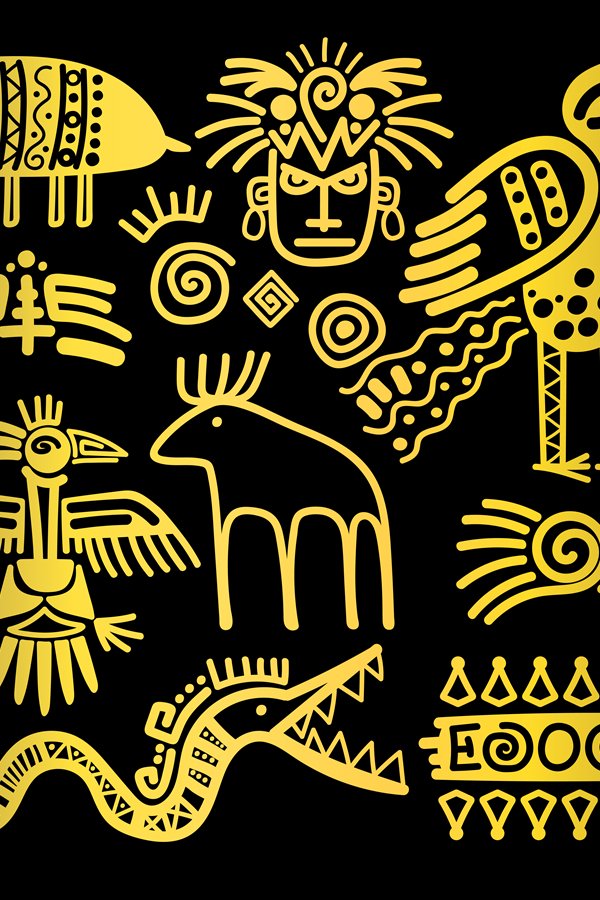 Golden Indian traditional signs and symbols