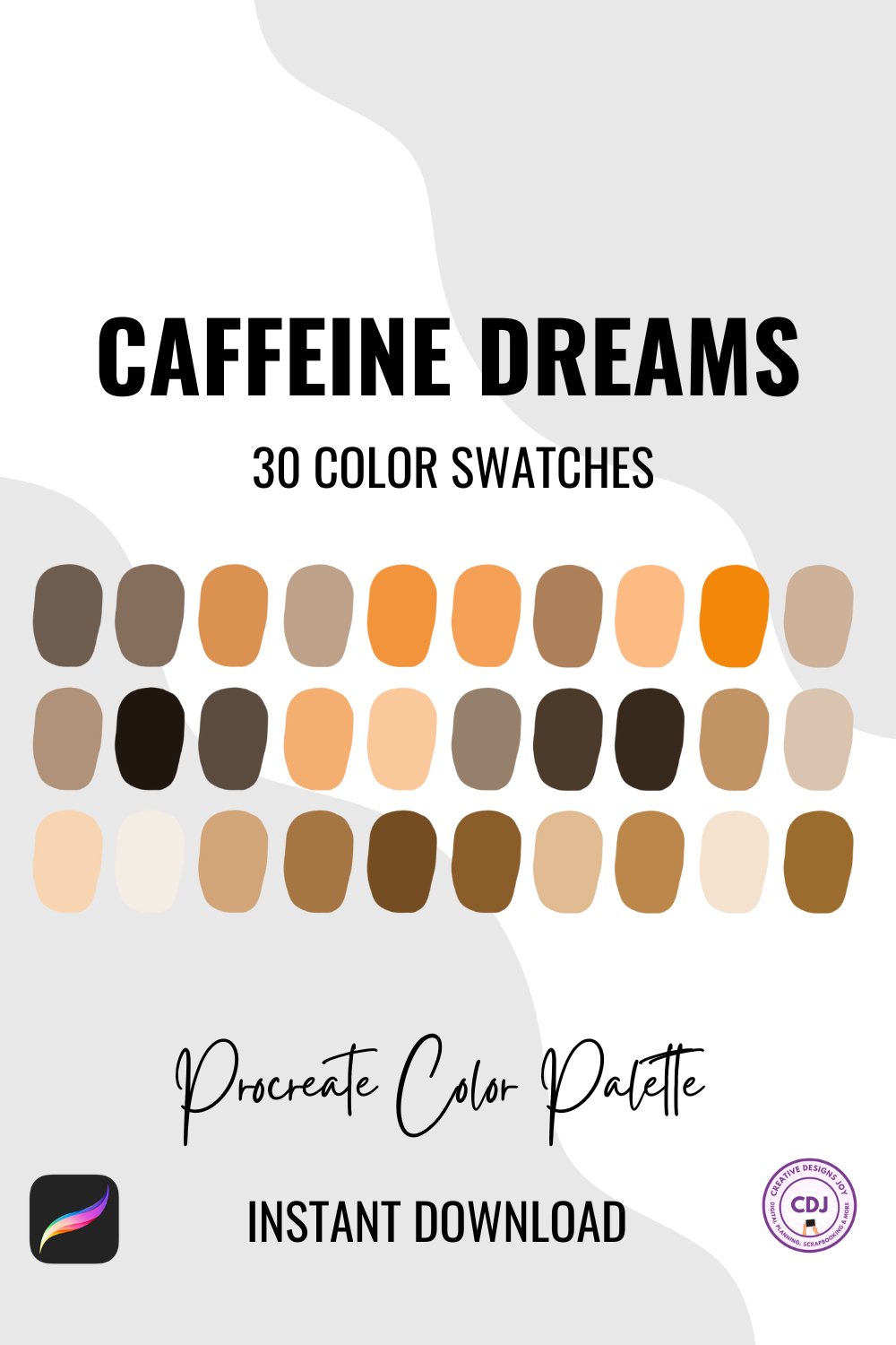Caffeine Dreams Procreate Color Palettes, 30 Color Swatches