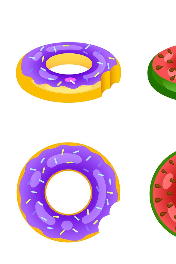 Inflatable float. Top view summer pool party accessory. Isol