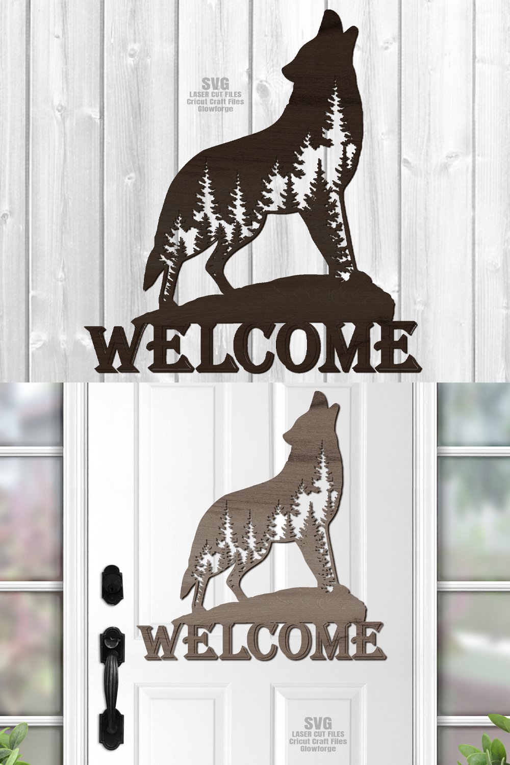 Wolf Welcome Sign SVG Laser Cut Files | Forest Silhouette