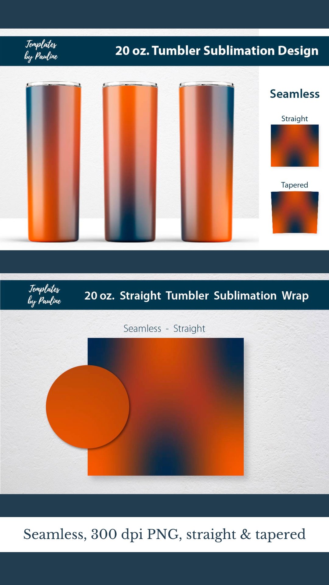Orange Navy Blue Ombre Sublimation Wrap for Skinny Tumbler