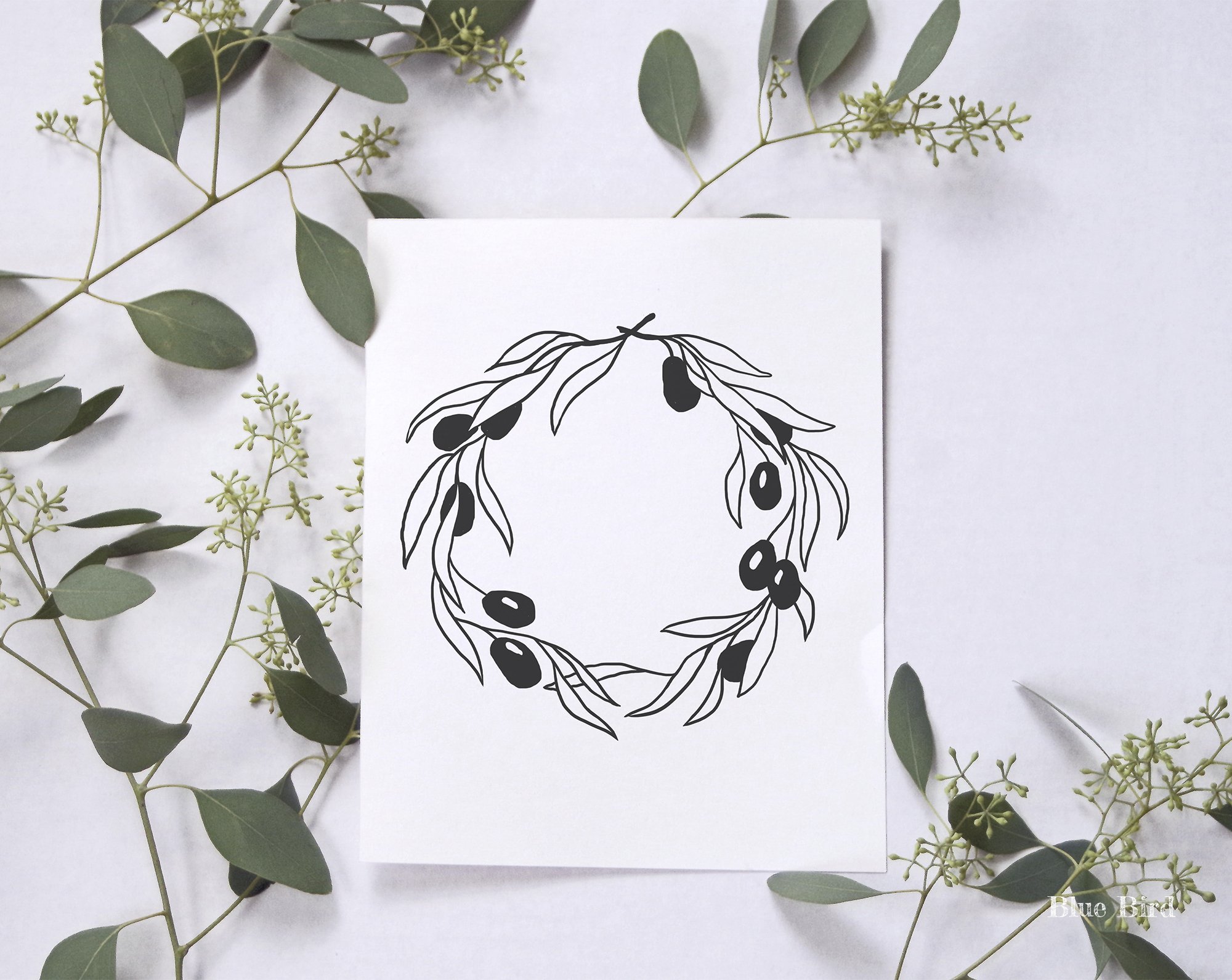 Olive leaves branches. Botanical line art wreath (1640440)