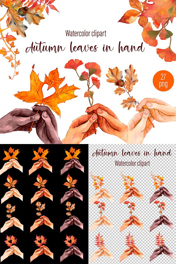 Autumn leaves in hand Watercolor clipart (1454940) | Illustrations ...