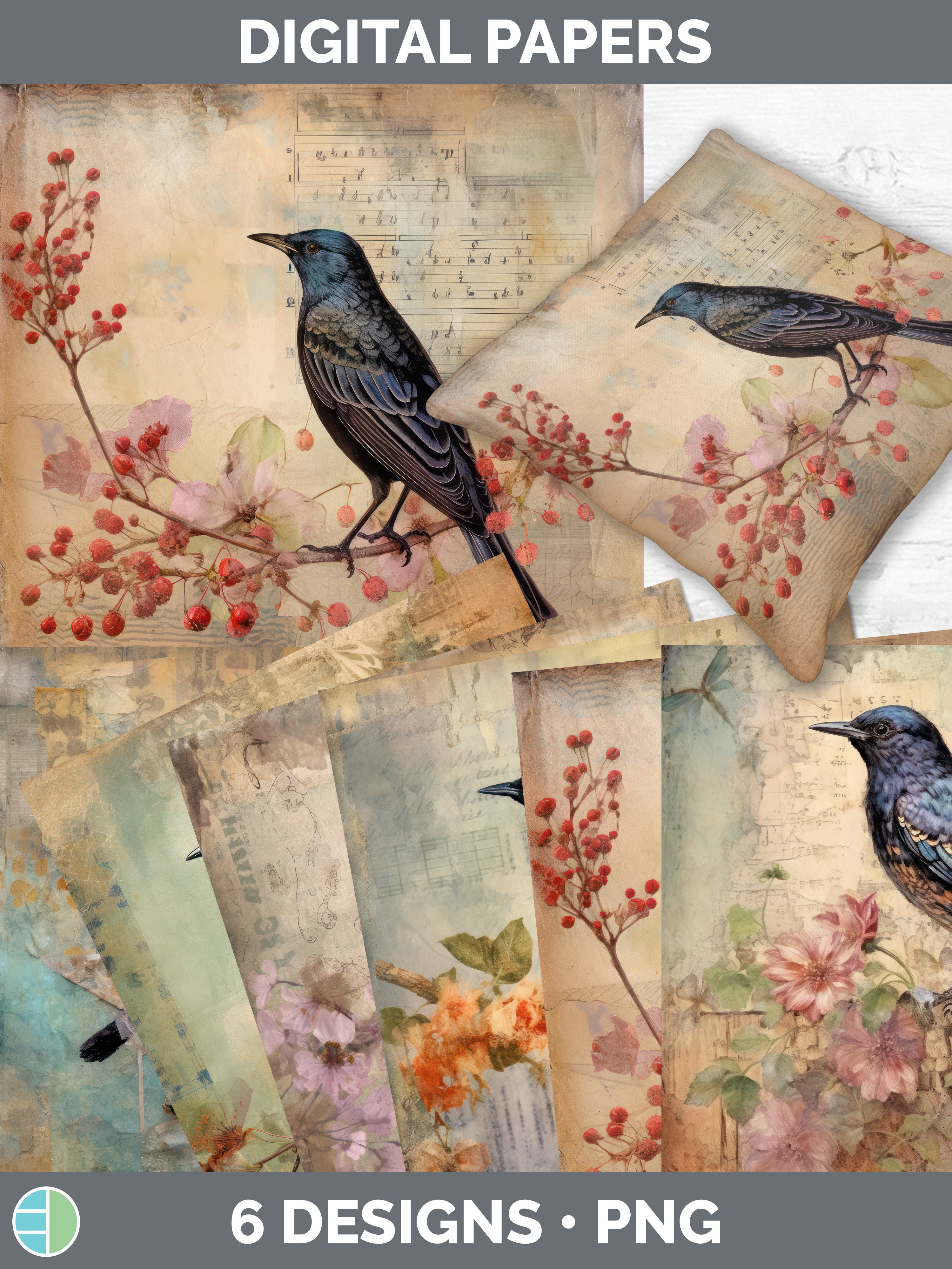 Vintage Starling Bird Paper Backgrounds | Digital Scrapbook