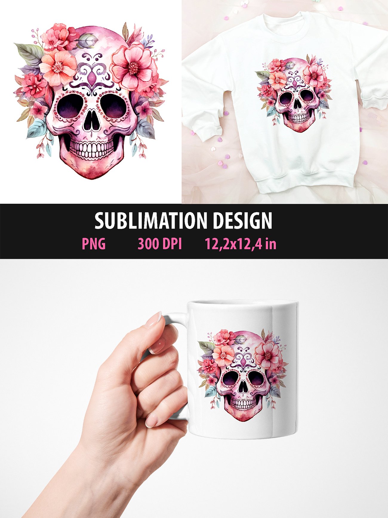 Watercolor Day of the Dead Sublimation - Skull (2845790)