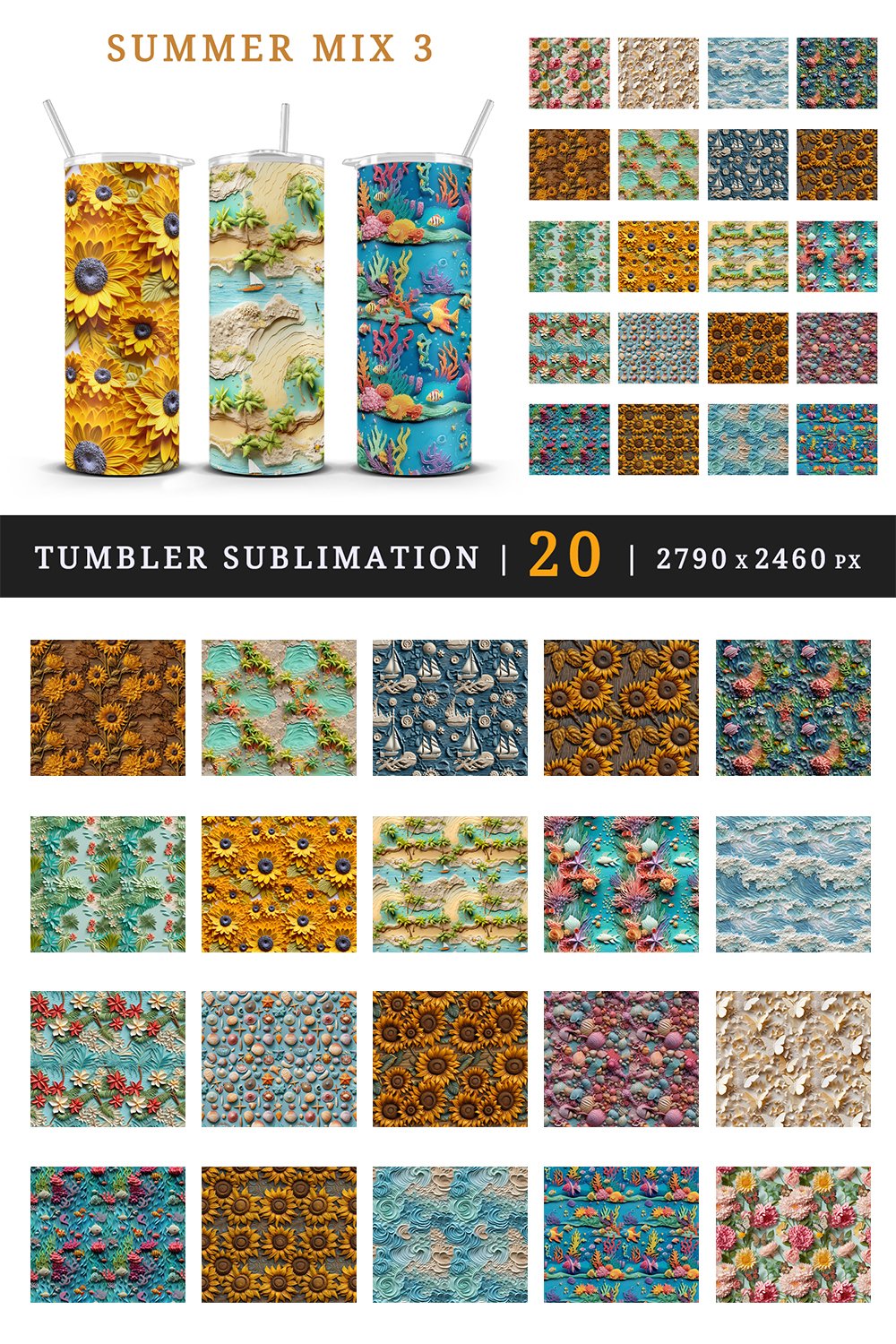 Summer mix tumbler seamless wrap sublimation designs bundle