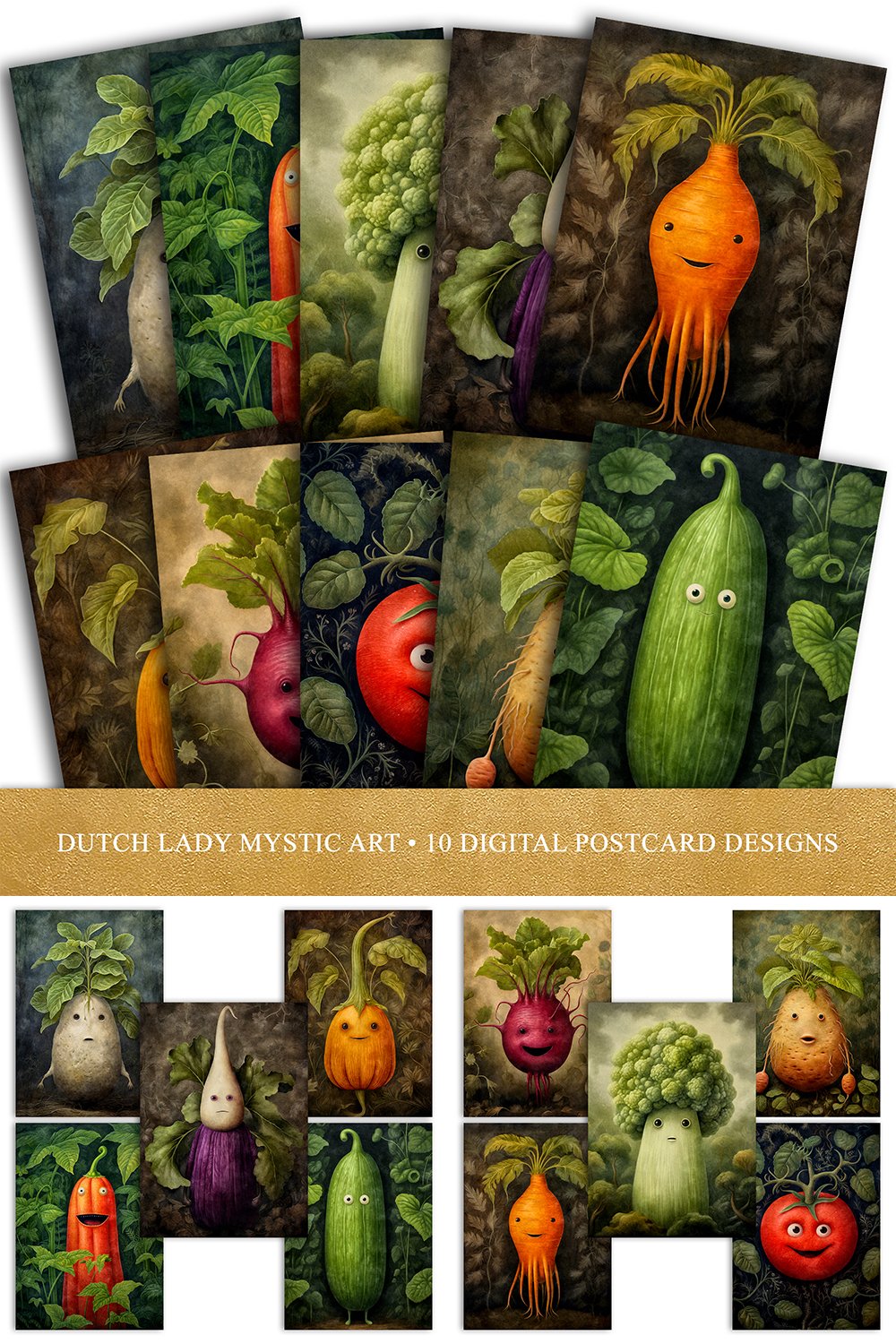 Vegetable Portraits Postcard and Poster Print Set