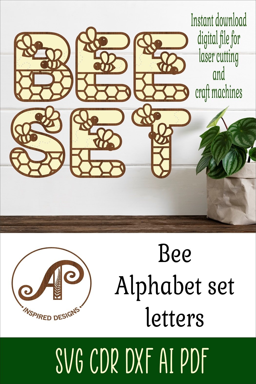 Bee letters alphabet set. 43 layered letters.