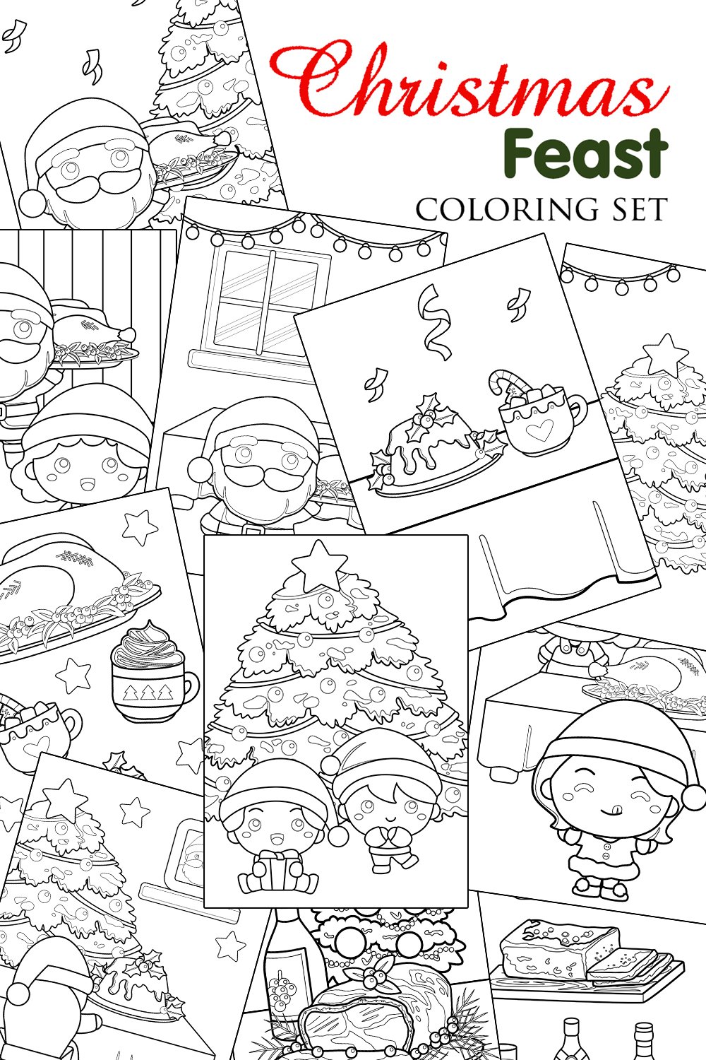 Christmas Feast Santa Claus Dinner Coloring A4 for Kids & Ad
