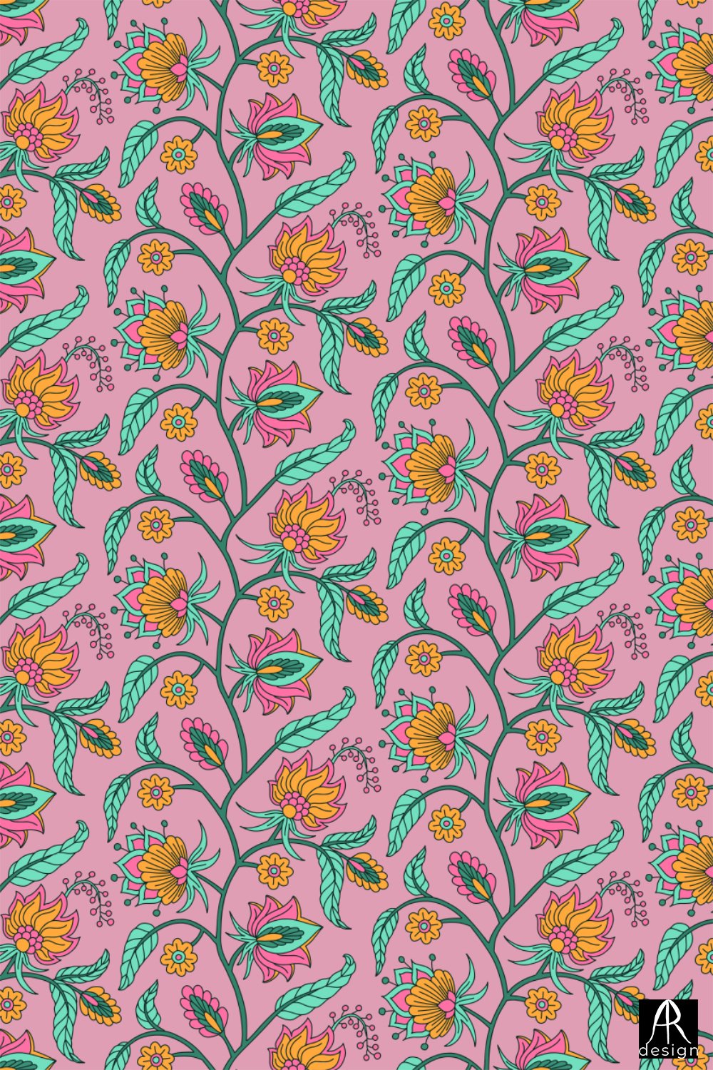 Indian Floral Pink Seamless Patterns Collection