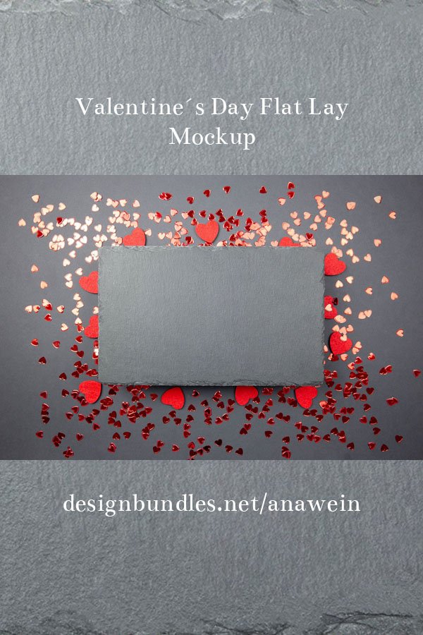 Valentines day mock up red hearts confetti dark background.