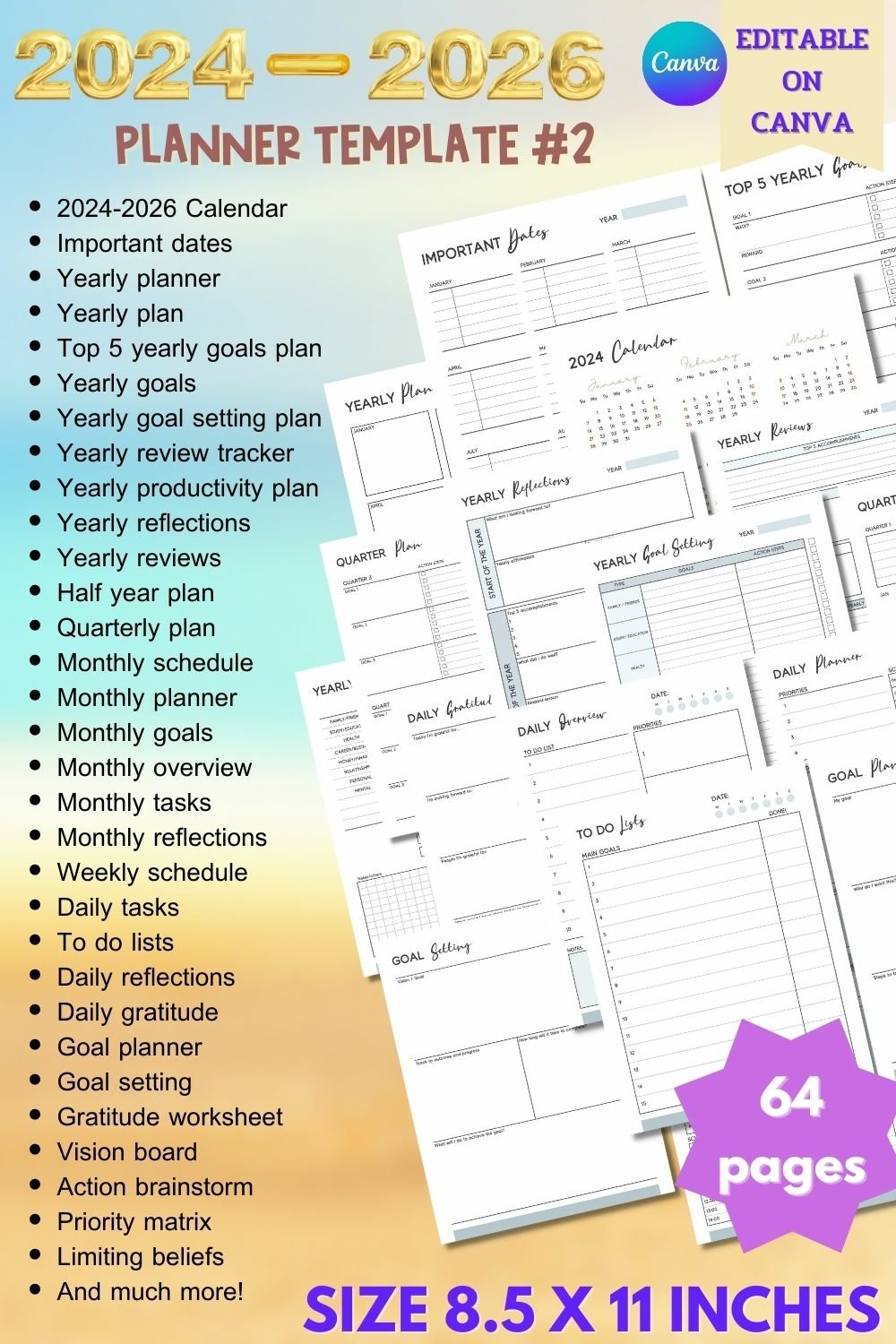 Minimal 2024-2026 Planner Template - Canva Template