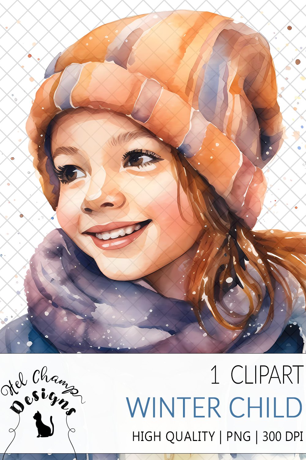 Watercolor winter child girl transparent clipart