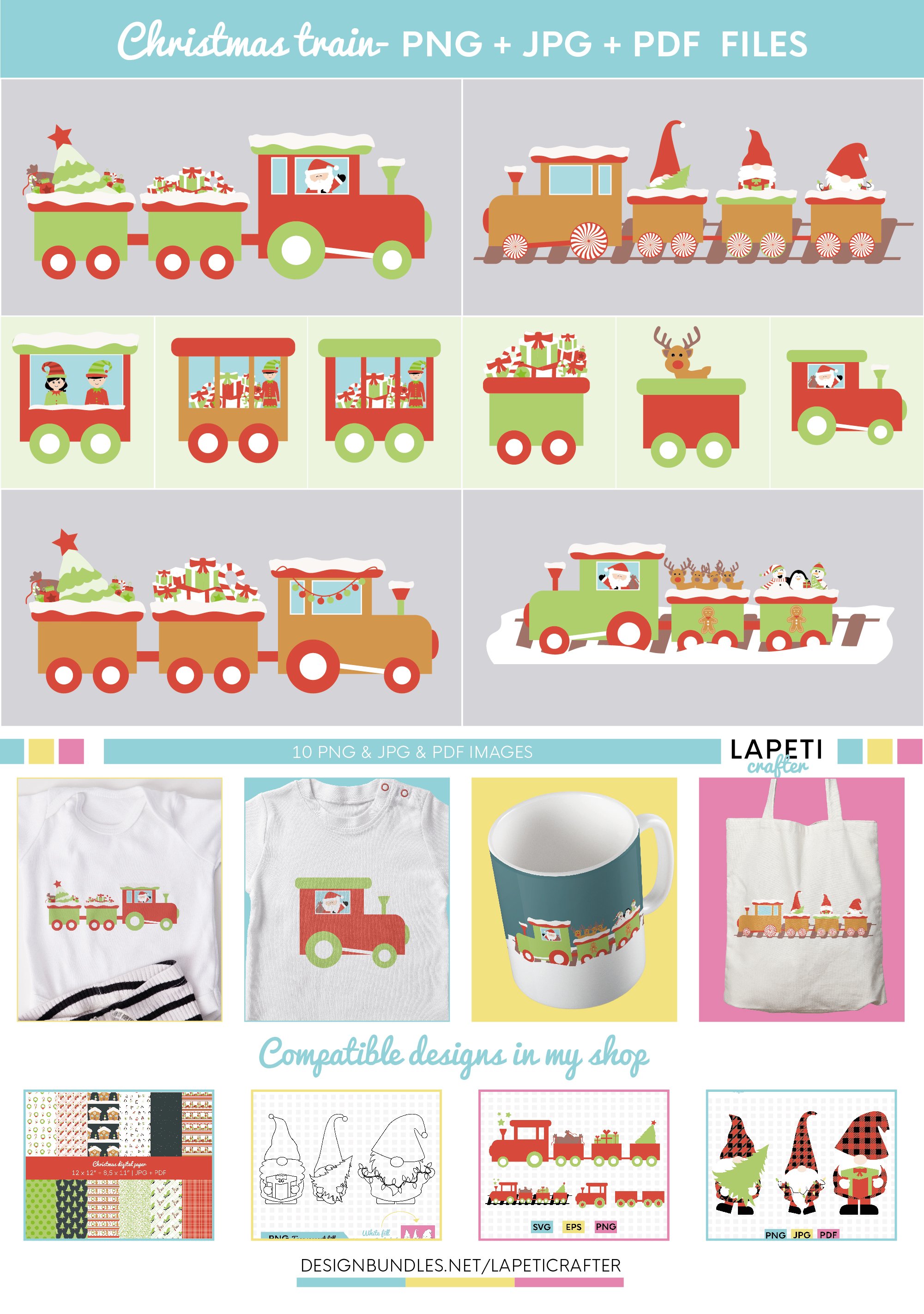 Christmas train clipart , red train with presents and Noel