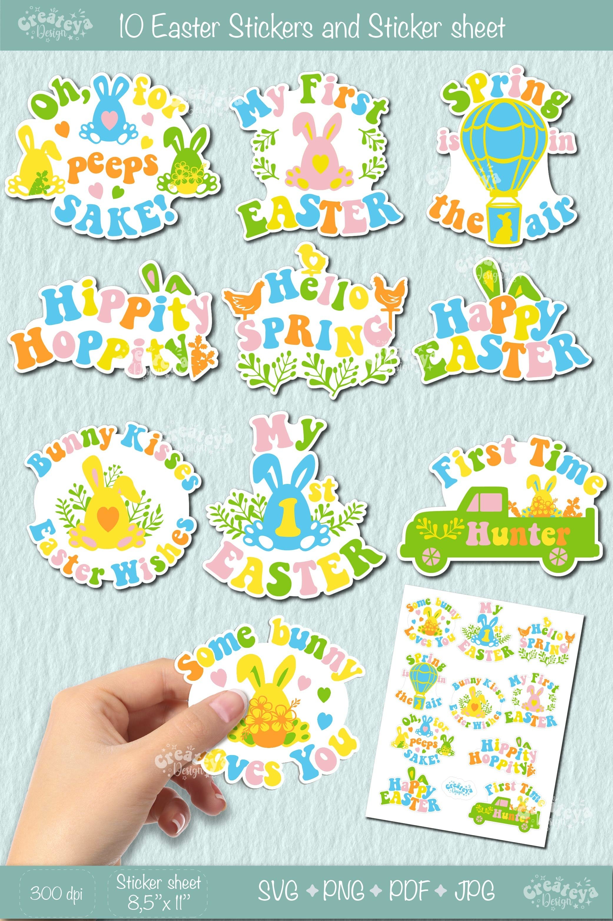Easter stickers Bundle SVG, Kids Sticker PNG, Groovy Retro