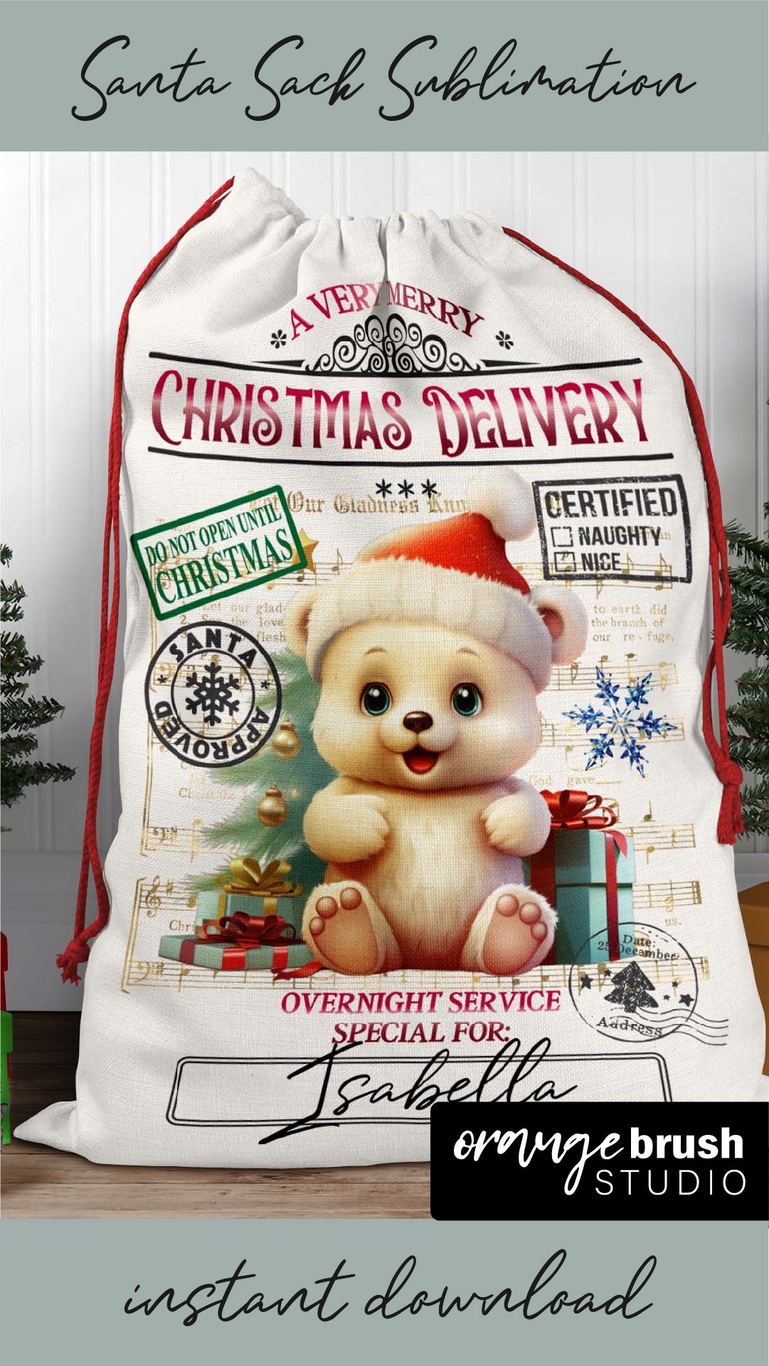 Santa Sack Sublimation Design, Christmas Gift Bag (2721711)