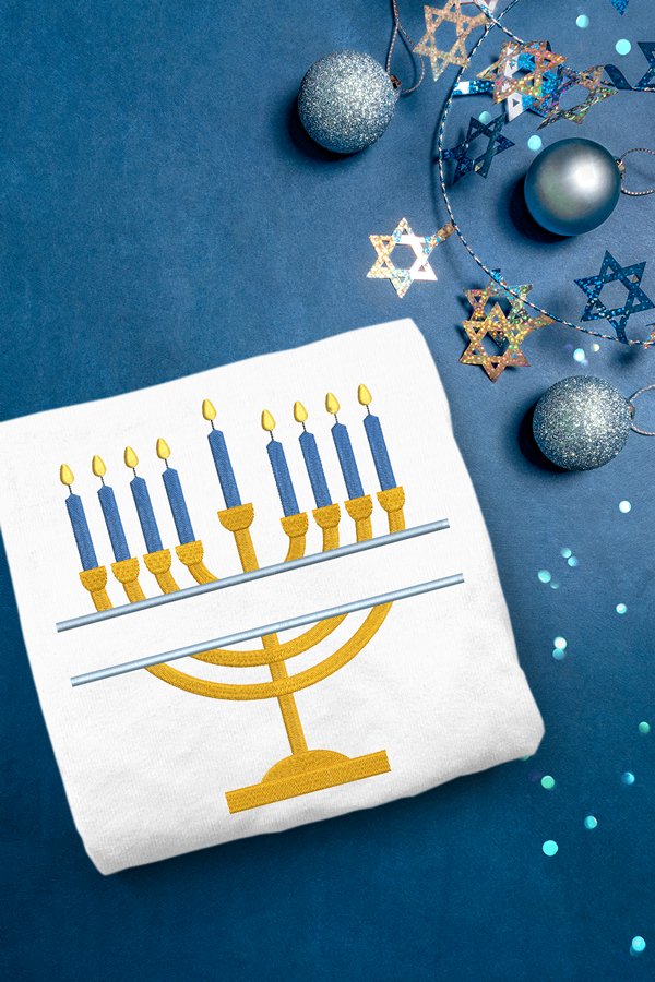 Menorah Split Hanukkah Design - Elegant Embroidery