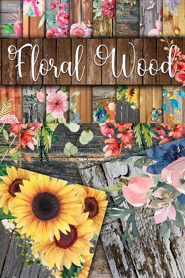 Floral Wood Digital Papers (1594537)