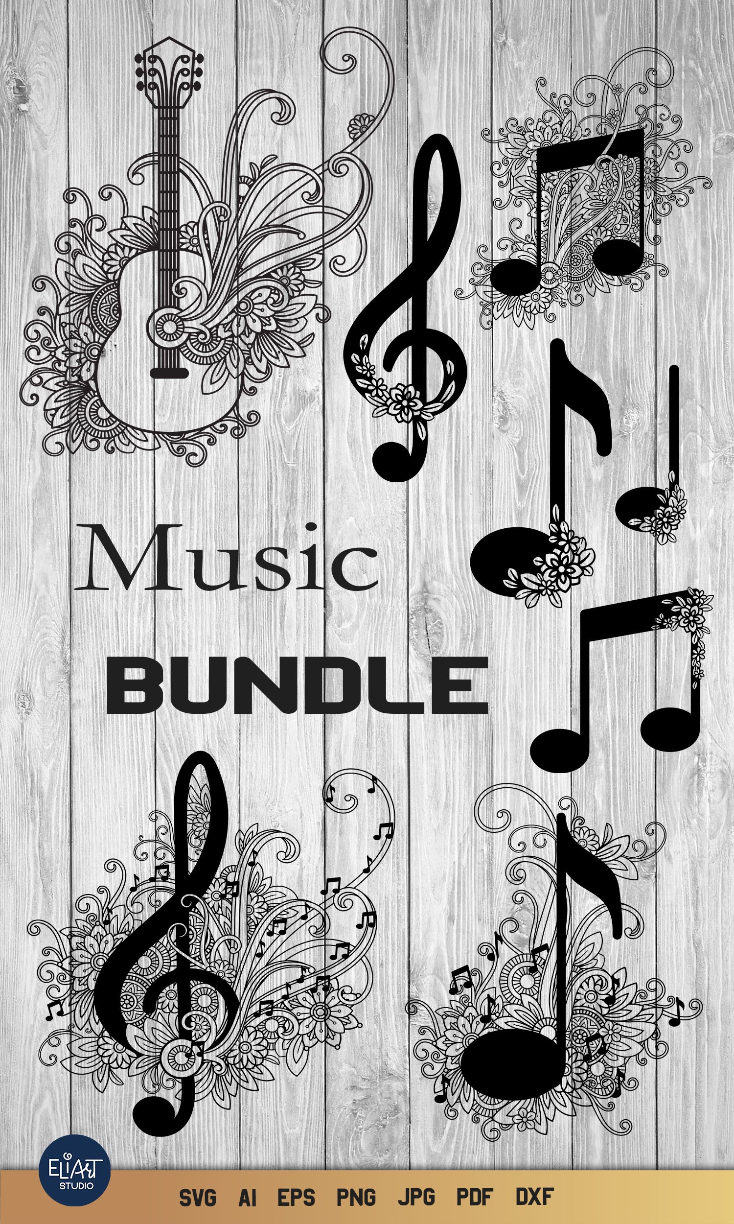 Music SVG Bundle | Treble Clef and Musical Notes SVG