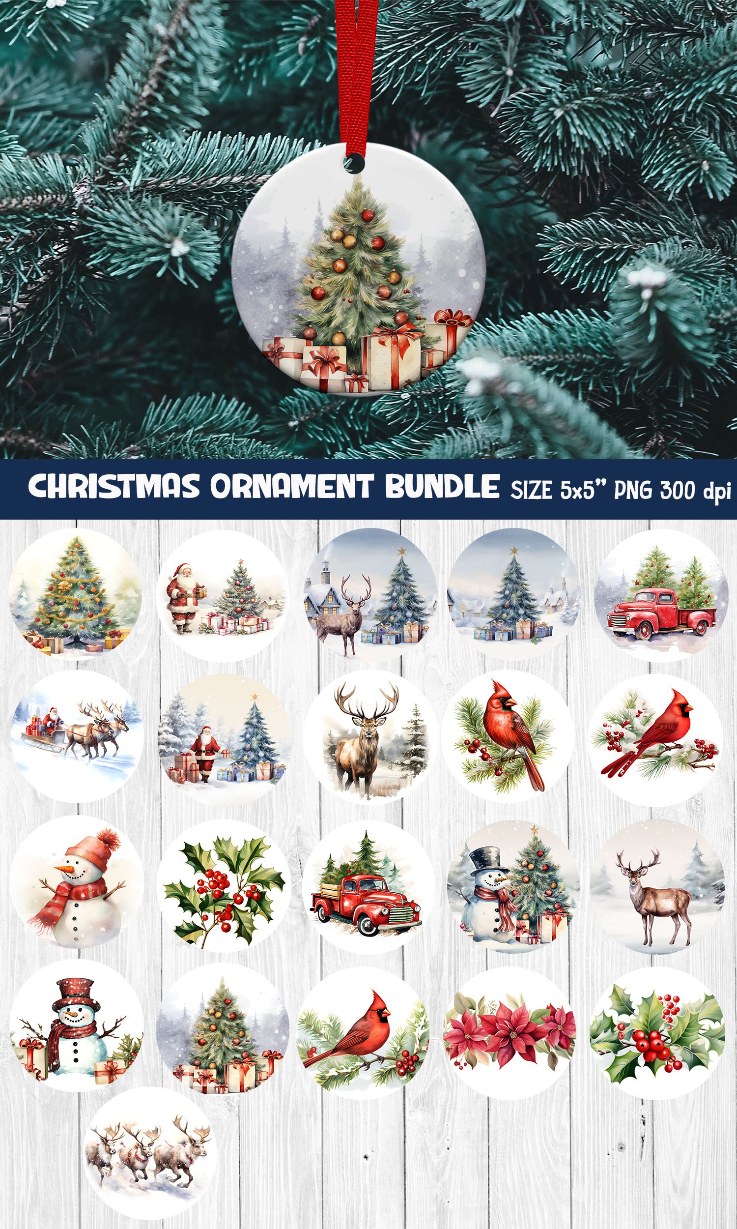 Christmas Ornament PNG | Watercolor Christmas PNG Bundle