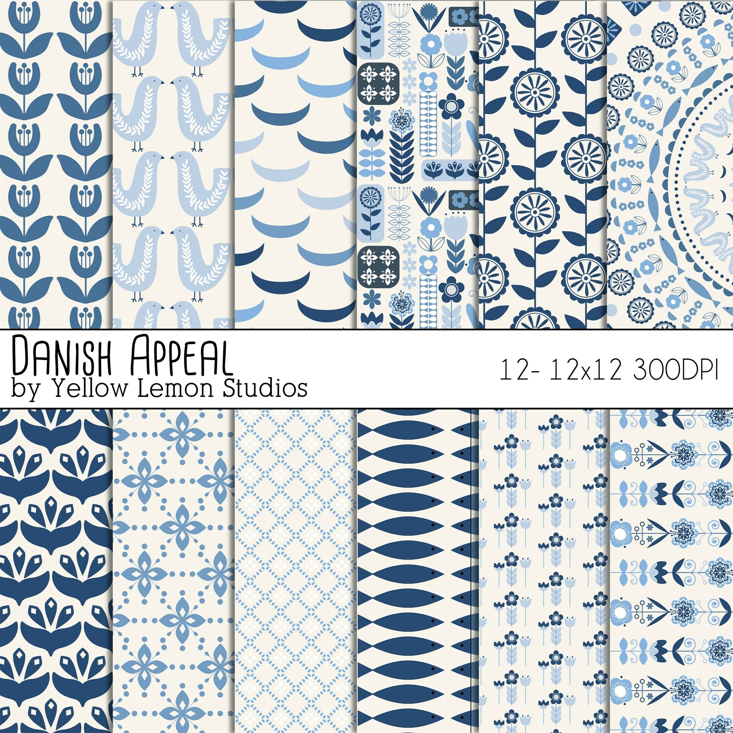 Scandinavian "DANISH APPEAL" style digital paper, blue tones