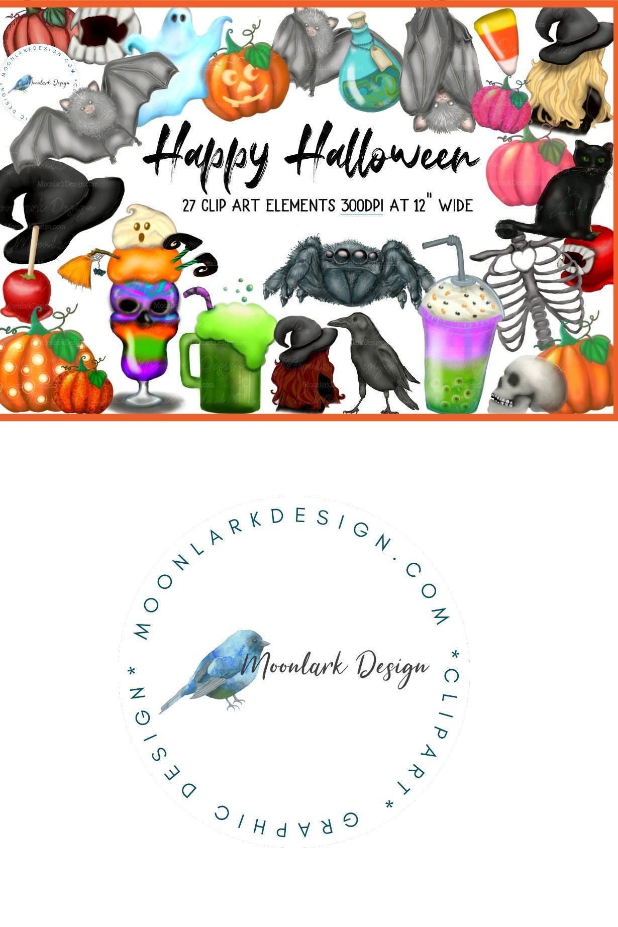 Happy Halloween Clip Art Bundle - Cute Hand Drawn PNG