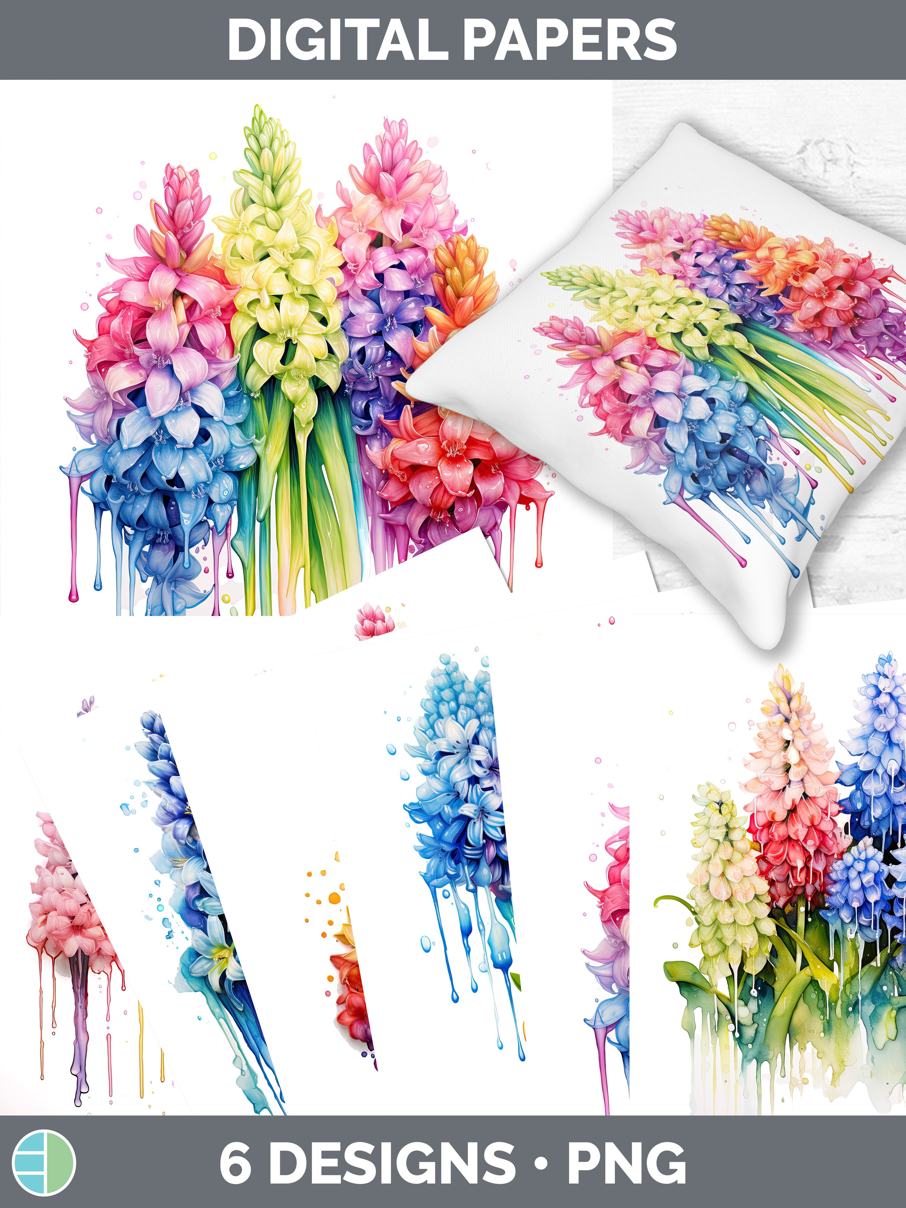 Splat Rainbow Hyacinth Flowers Paper Backgrounds | Digital S
