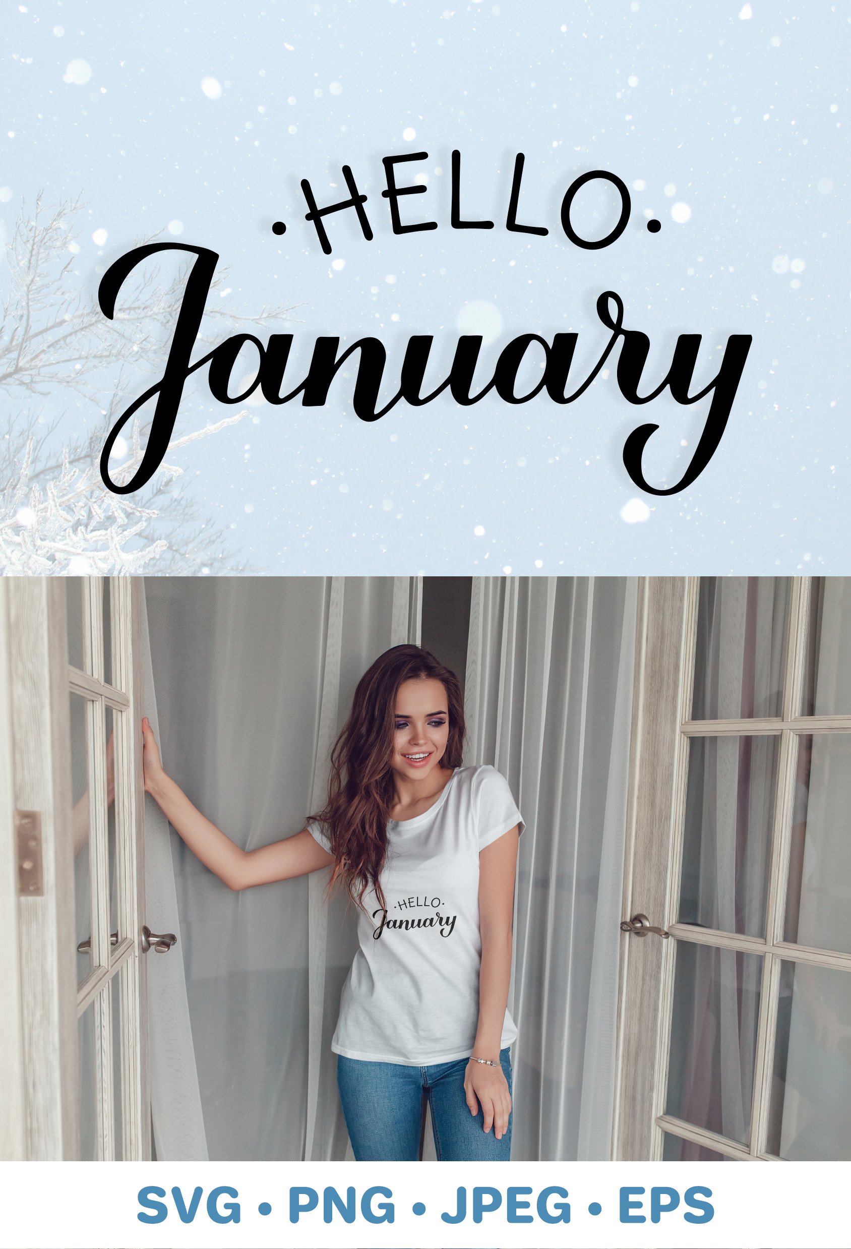 Hello January. Handwritten winter quote. SVG cut file