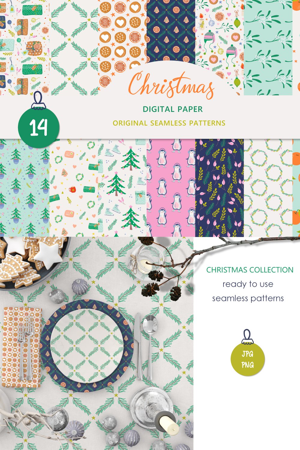 Winter seamless patterns, Christmas digital paper