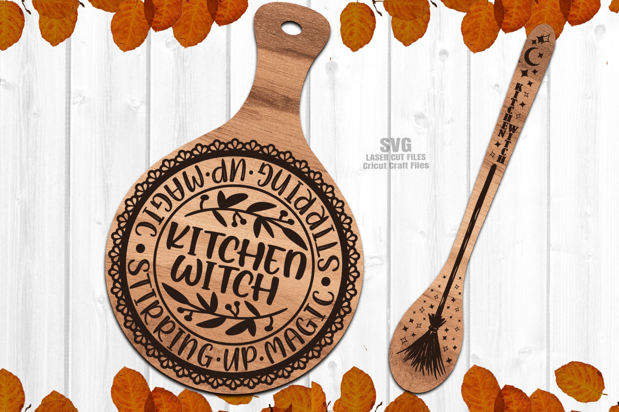 Kitchen Witch Cutting Board Spoon SVG Glowforge (1510764)