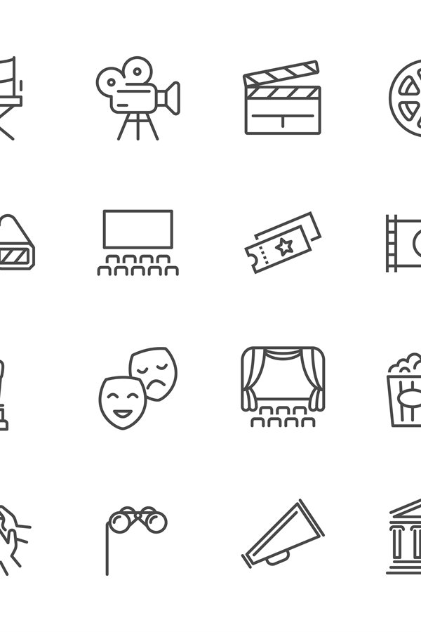 Entertainment and performance line vector icons. Theater and