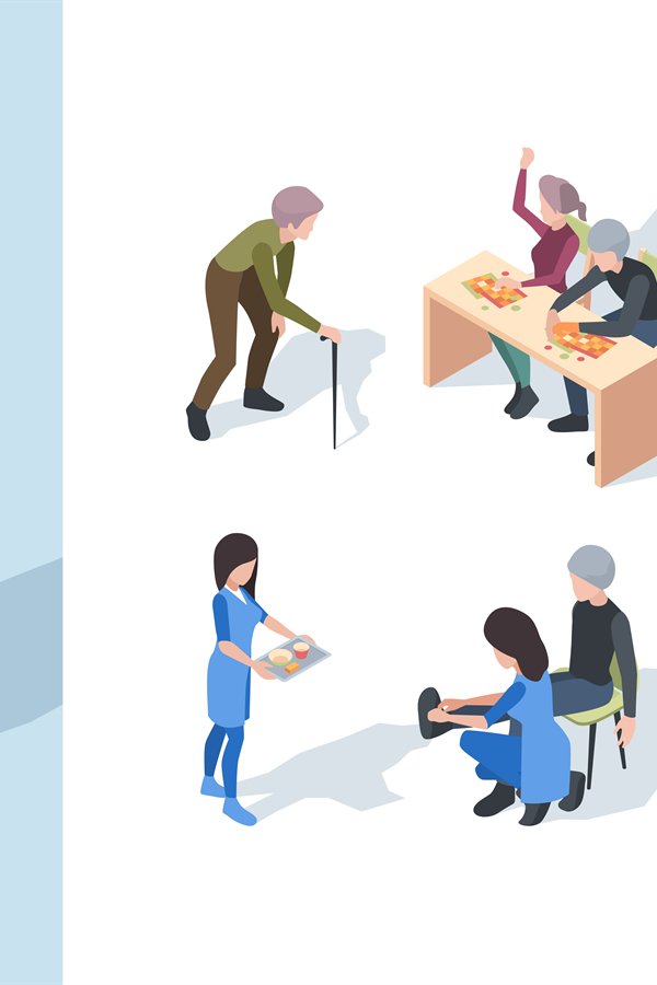 Elderly nursing clinic. Playing senior exercises medical sta