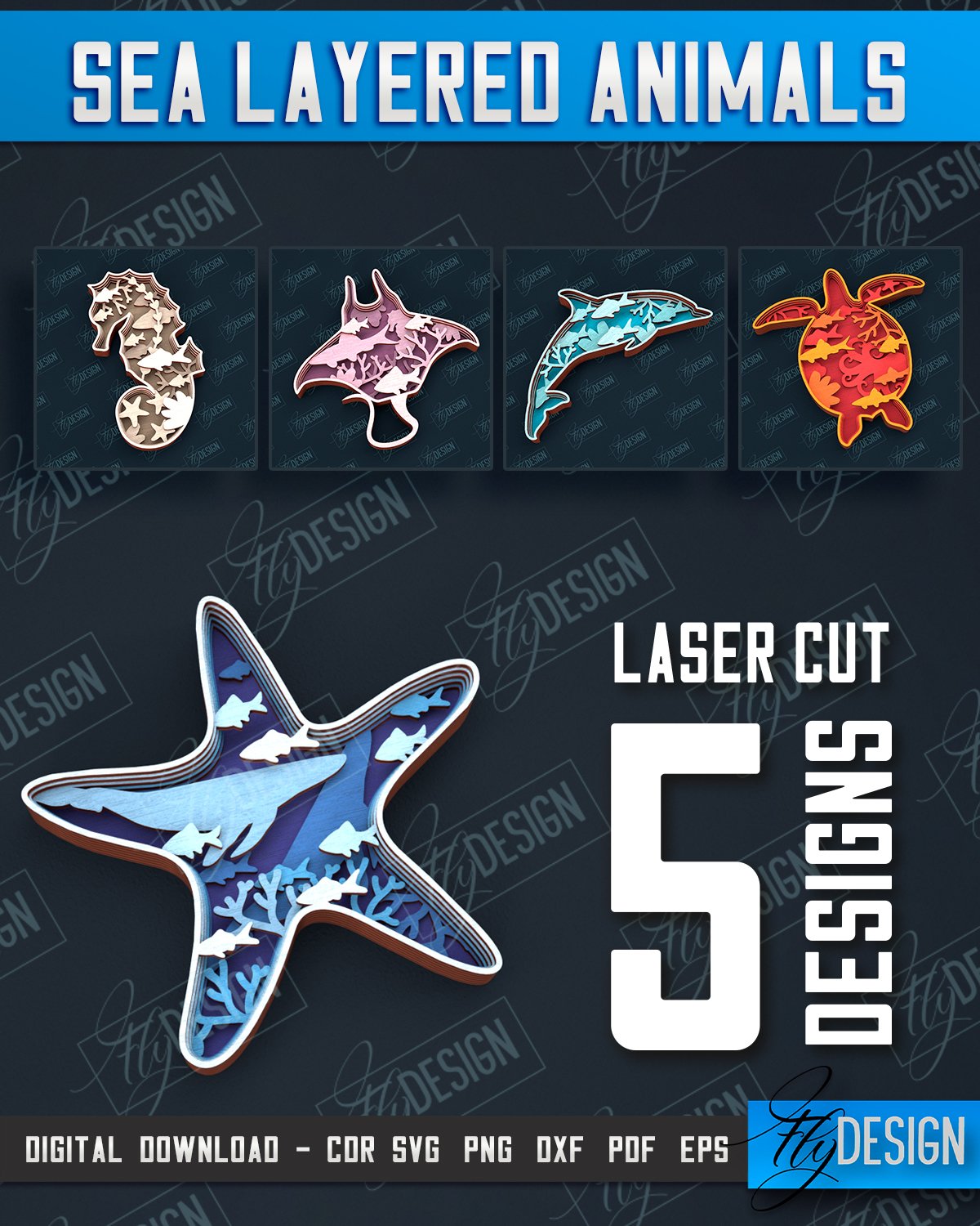 Sea Creatures Bundle | Sea Layered Animals Laser Cut | CNC