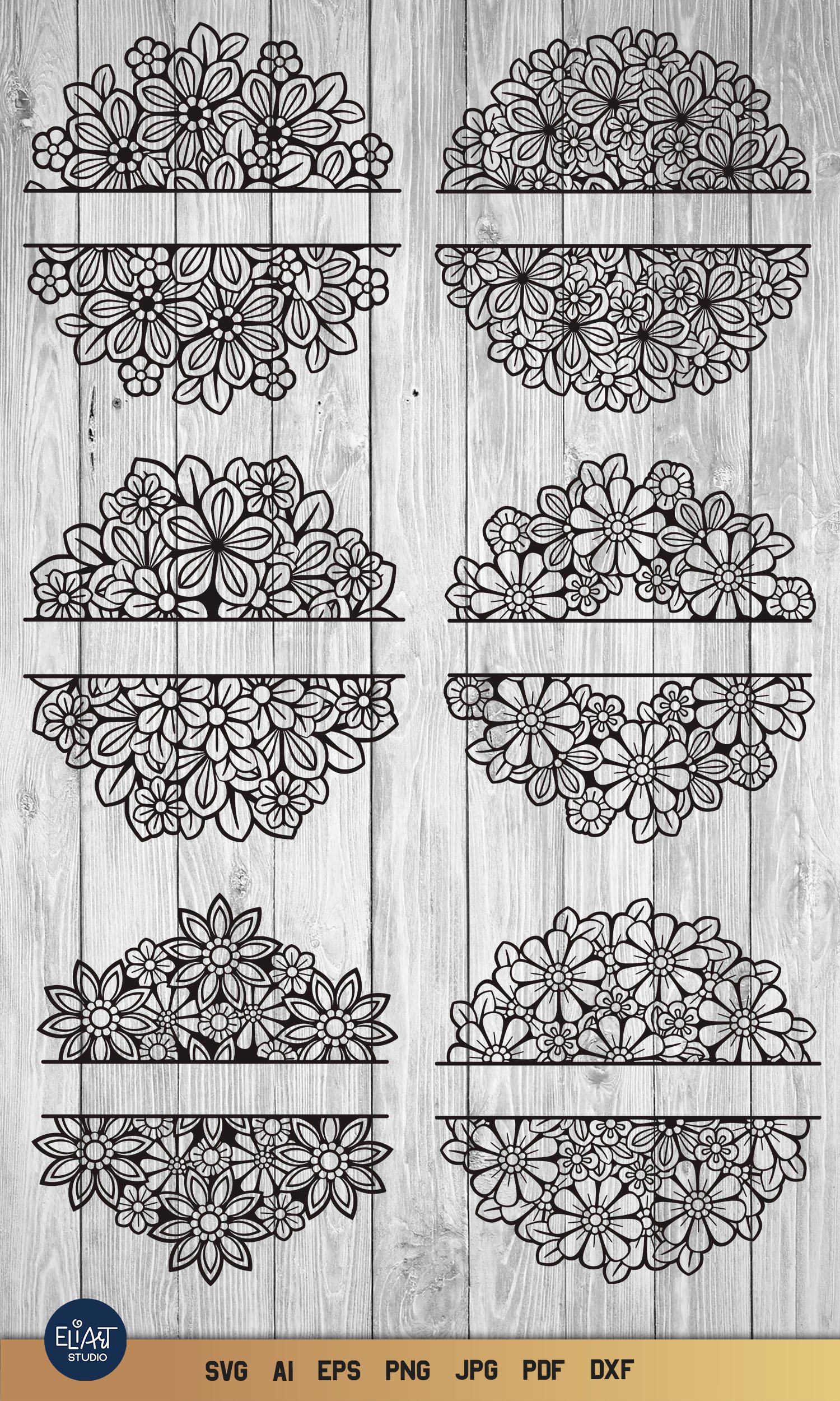 Split Mandala SVG | Floral Mandala SVG | Split Monogram SVG