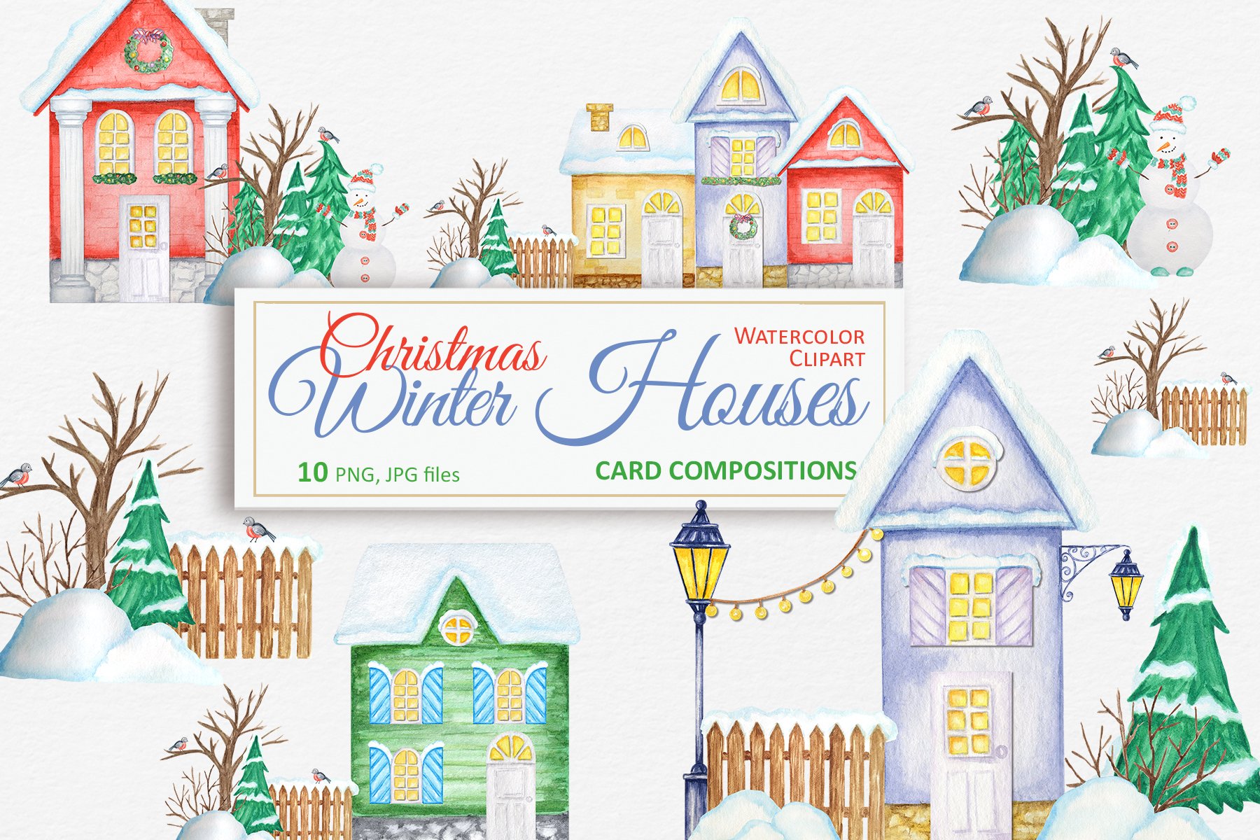 Christmas Winter village Houses Clipart, Xmas (834721)