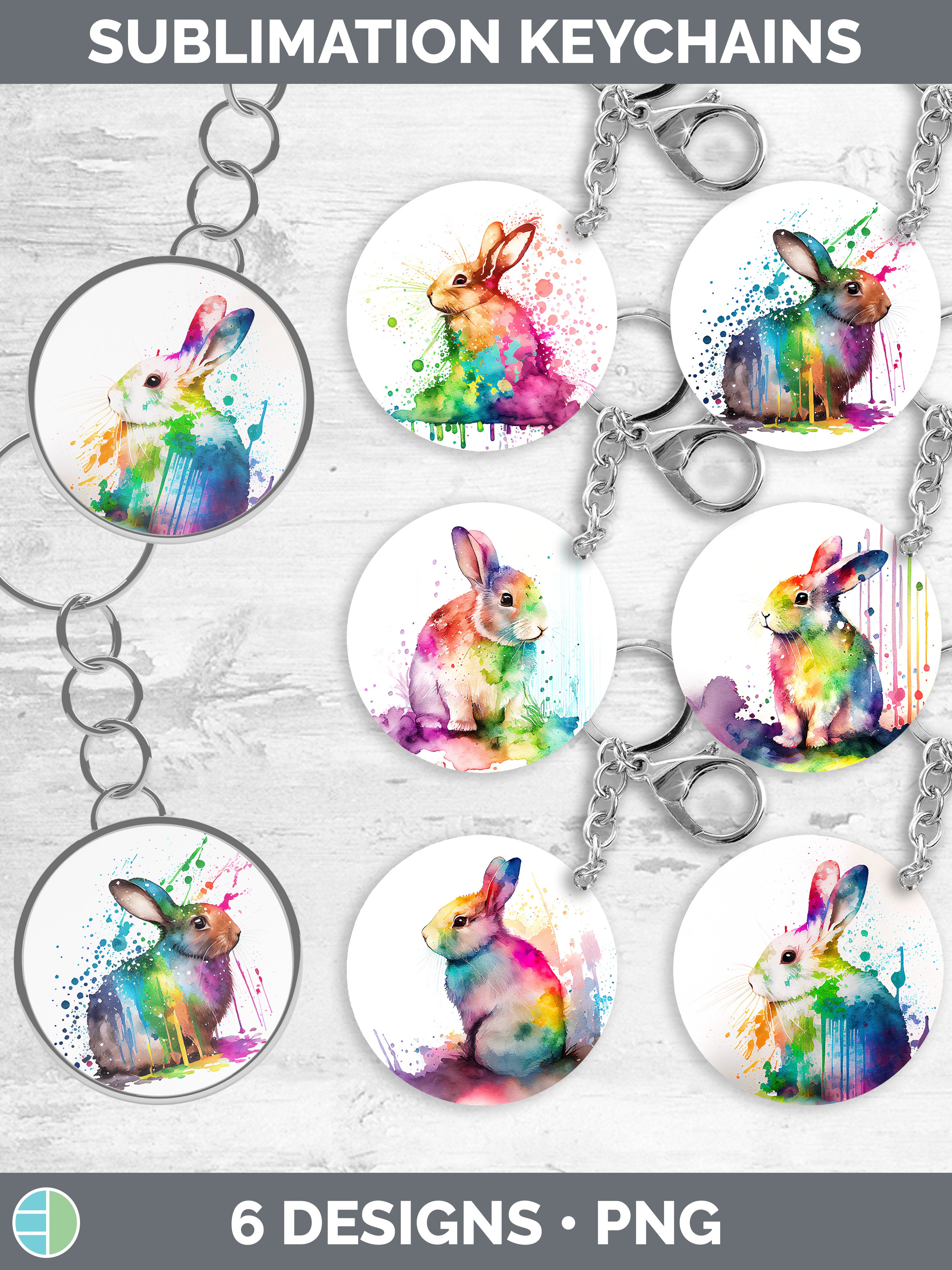 Rainbow Bunny Keychain Bundle | Keyring Sublimation Designs